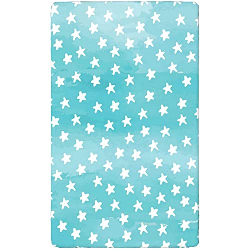 Star Themed Fitted Mini Crib Sheets,Portable Mini Crib Sheets Ultra Soft Material-Baby Sheet for Boys Girls,24β x38β,Pale Blue and White