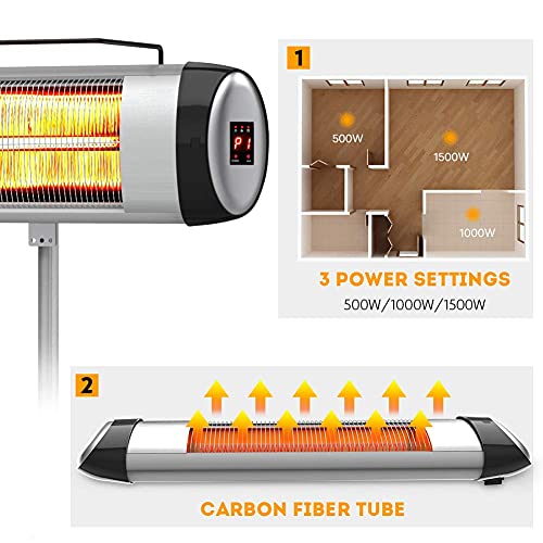 PATIOBOSS Infrared Patio Heater, Freestanding Electric Outdoor Heater for Instant Warm,Quiet Operation, Infrared Heater with Remote Control & 24 Hours Timer for Outdoor Indoor Use