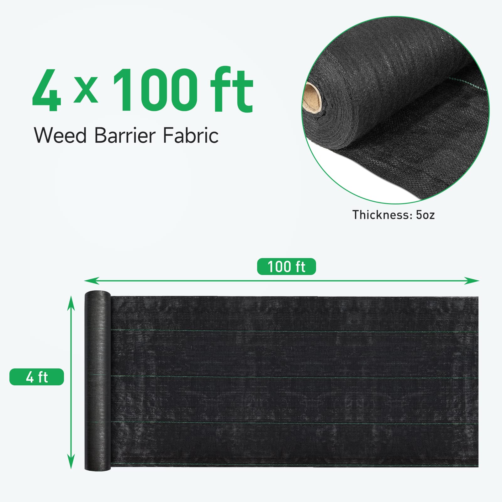 GreatBuddy 5oz Weed Barrier Landscape Fabric 4x100ft, Dual-Layer Heavy-Duty Landscape Fabric for Garden, Greenhouse, Pathway, Orchard Weed Control, Easy to Set-up
