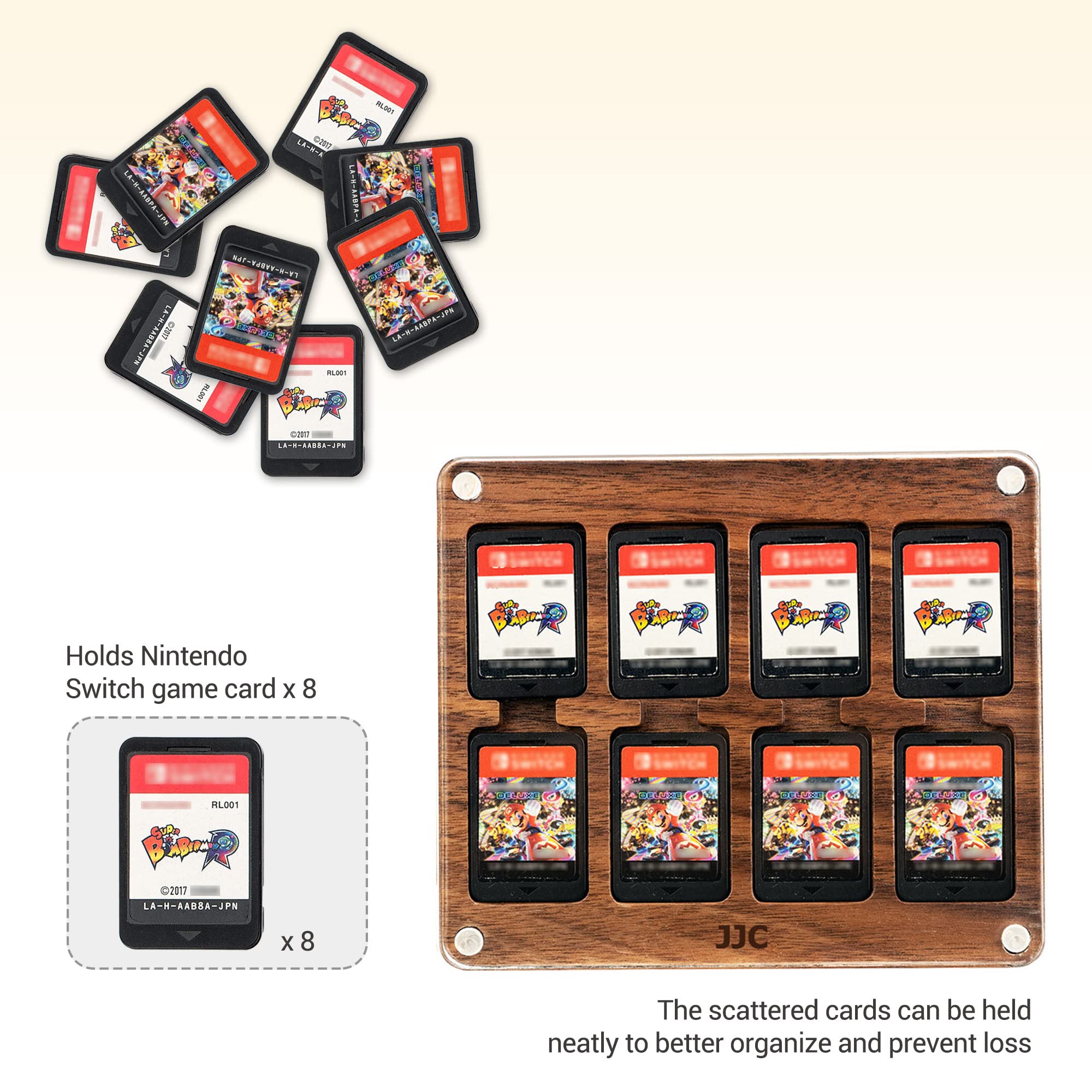 JJC Wooden Switch Game Card Case Holder for Nintendo Switch NS NX, 8 Slots Clear Transparent Acrylic Switch Game Cartridge Holder Storage