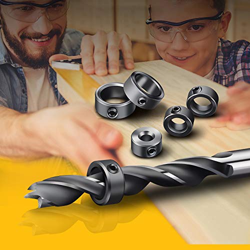 Rocaris Drill Stop Bit Collar Set – Kit Includes: 1/8", 3/16”, 1/4”, 5/16”, 3/8”, 7/16” and 1/2-Inch with Allen Wrench to Tighten The Stops Set-Screws (7-Piece)