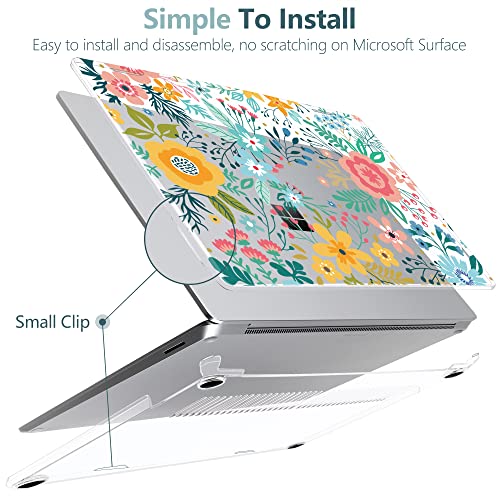 TWOLSKOO Case for 13.5" Microsoft Surface Laptop 5/4/3 with Metal Palm Rest Model 1951/1868, Plastic Hard Shell Case with Screen Protector + Keyboard Cover + Dust Plug, Abstract Flower
