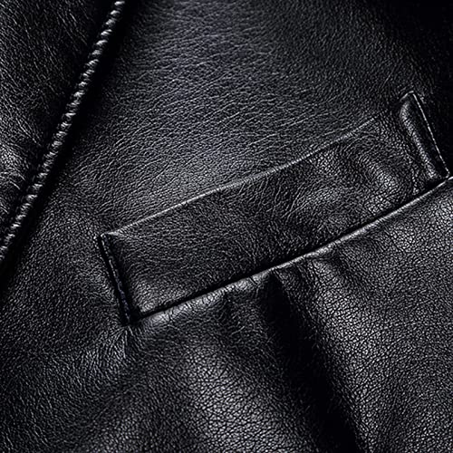 Mens Faux Leather Moto Blazer Classic Casual PU Leather Slim Jacket Stylish Motorcycle 2 Button Lapel Sport Coat (Black,170)