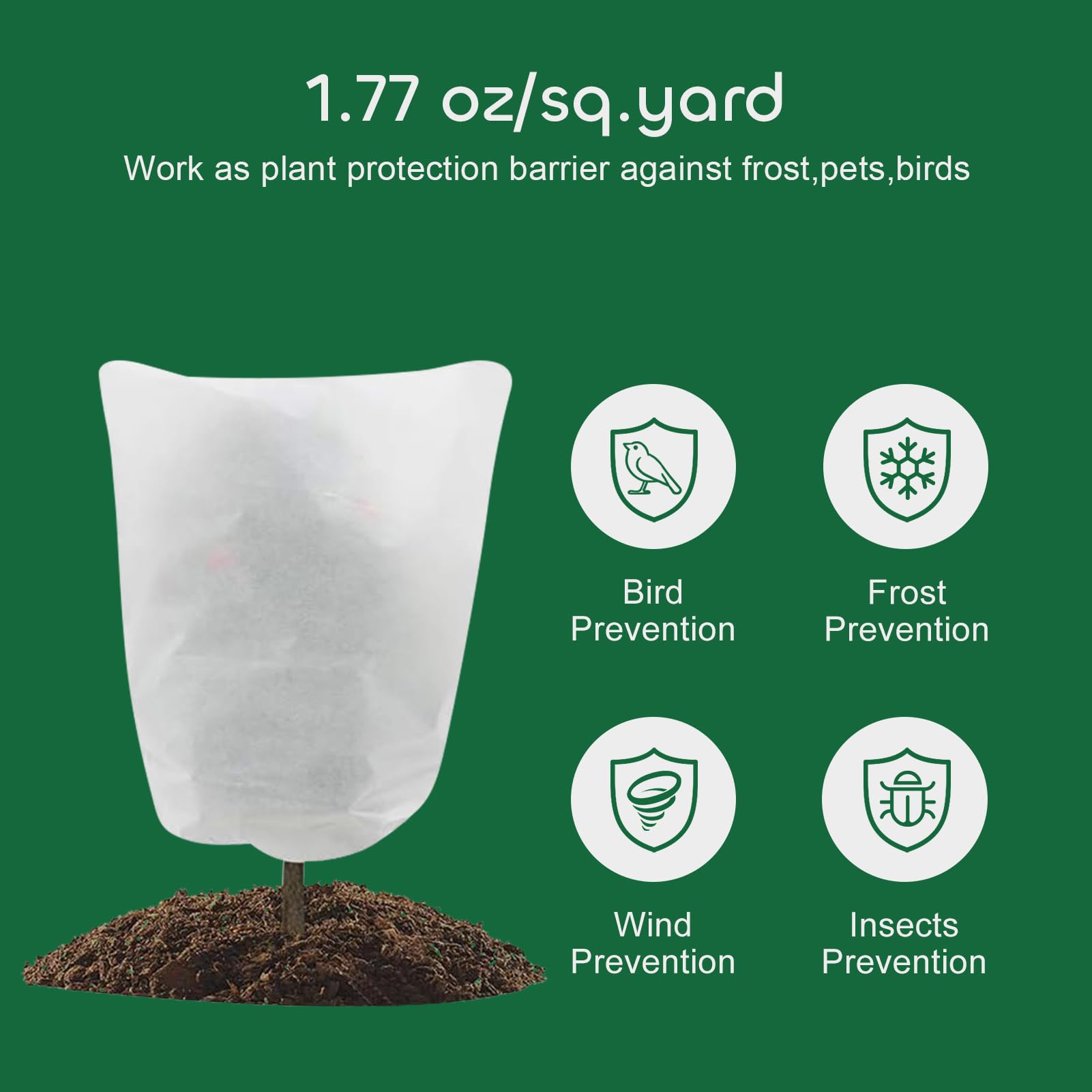 GROWNEER 3 Packs Plant Covers Freeze Protection 1.77 oz/yd², 39 x 39 Inches Frost Cloth with Drawstring, Shrub Jacket Winter Tree Cover for Cold Frost Freeze Bird Insect Prevention, White