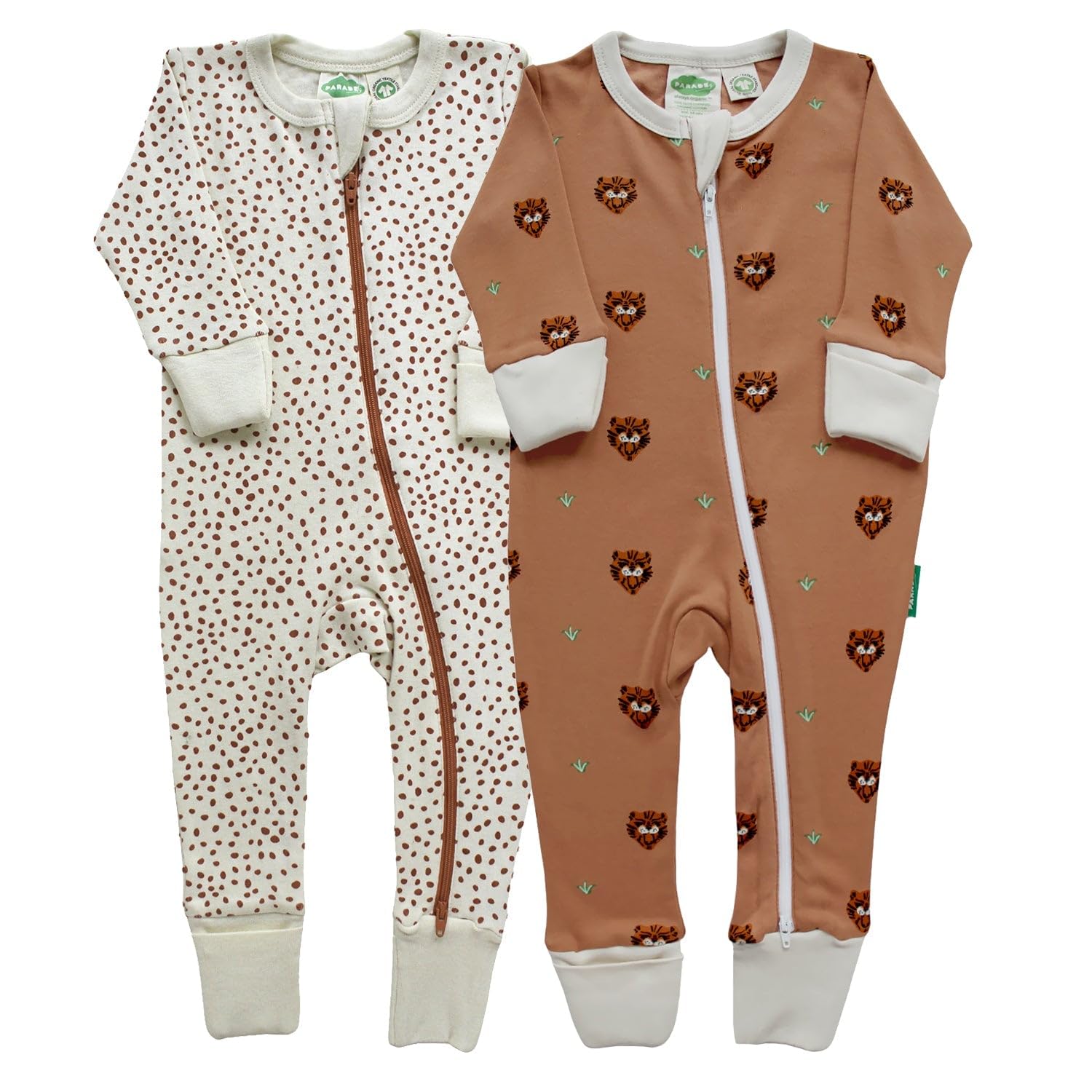PARADE '2-Way' Zip Romper Bundle 2-Pack - Long Sleeve Tigers and Caramel Pebble 2T