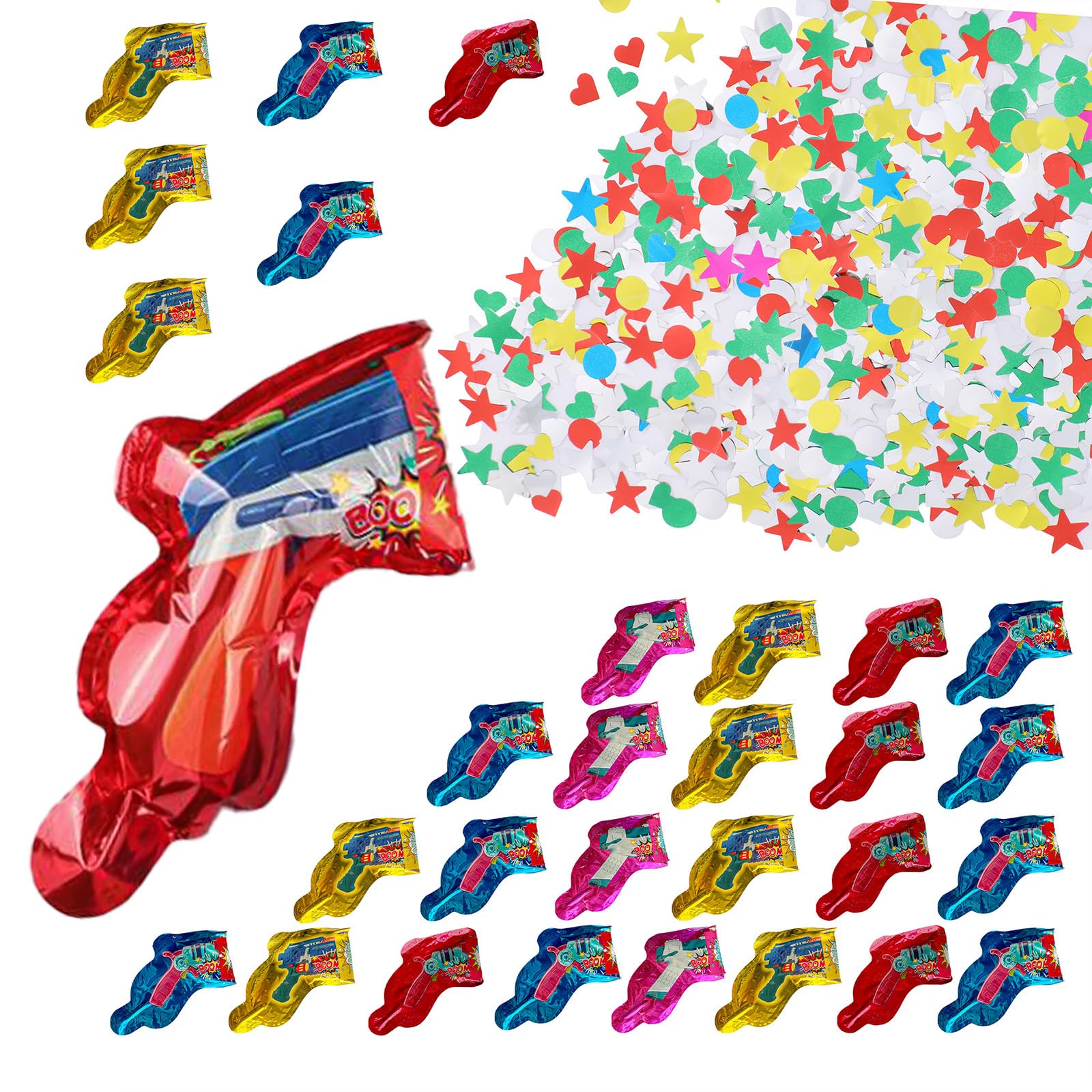 SEASHIMMER 16 Pcs Inflatable Confetti Gun Poppers, Fun Multicolor Party Toy for Graduation, Birthday, Wedding and More!