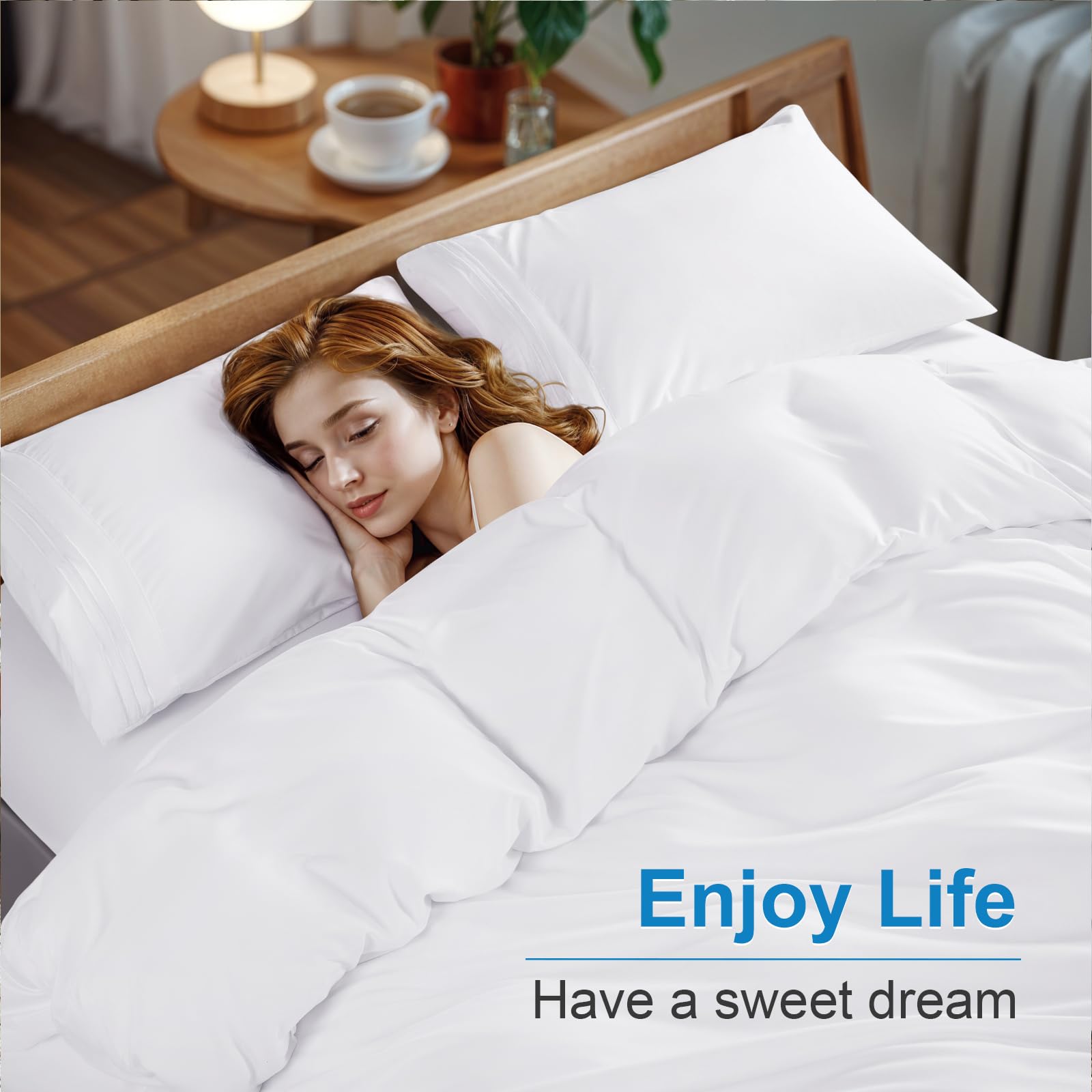 SONORO KATE Duvet Cover Queen,Washed Microfiber Queen Size Duvet Cover Set,Soft & Breathable with Zipper Closure & Corner Ties(White-8,Queen)