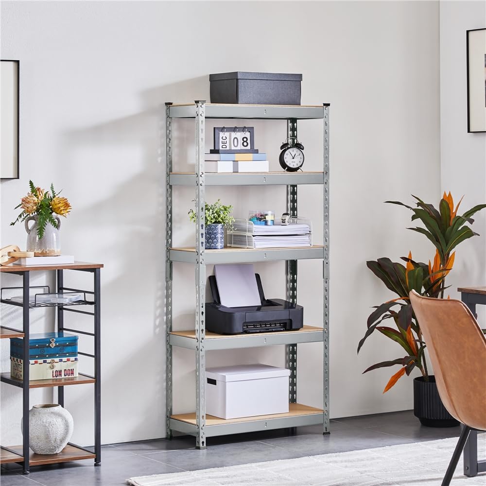 TTUDUSDP 4 Pieces of 5 Tiers Boltless Storage Shelf Goods Rack for Home Warehouse, Light Gray