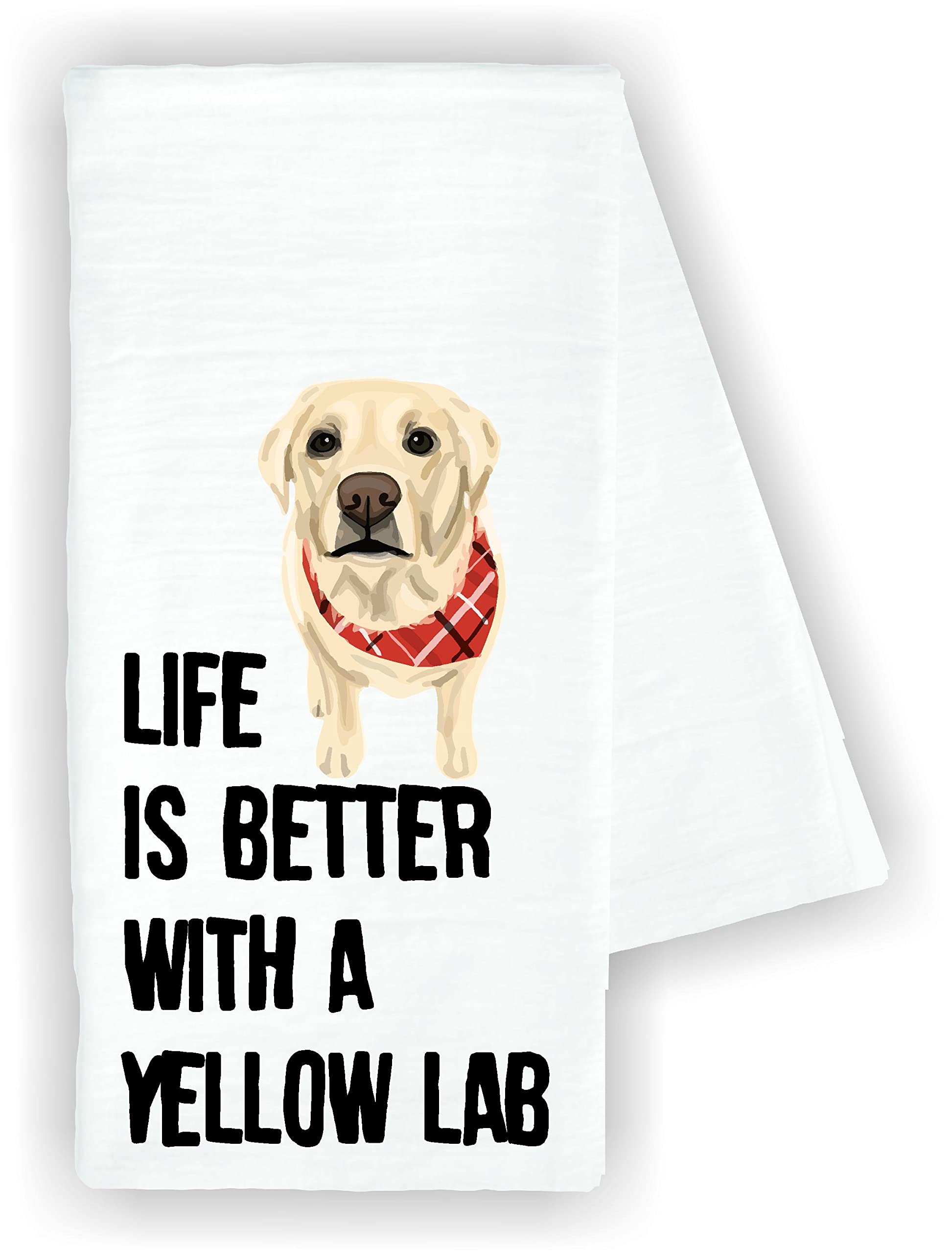 Kitchen dish towel Life is better with a yellow Lab Labrador Retriever funny cute Kitchen Decor drying cloth…100% COTTON