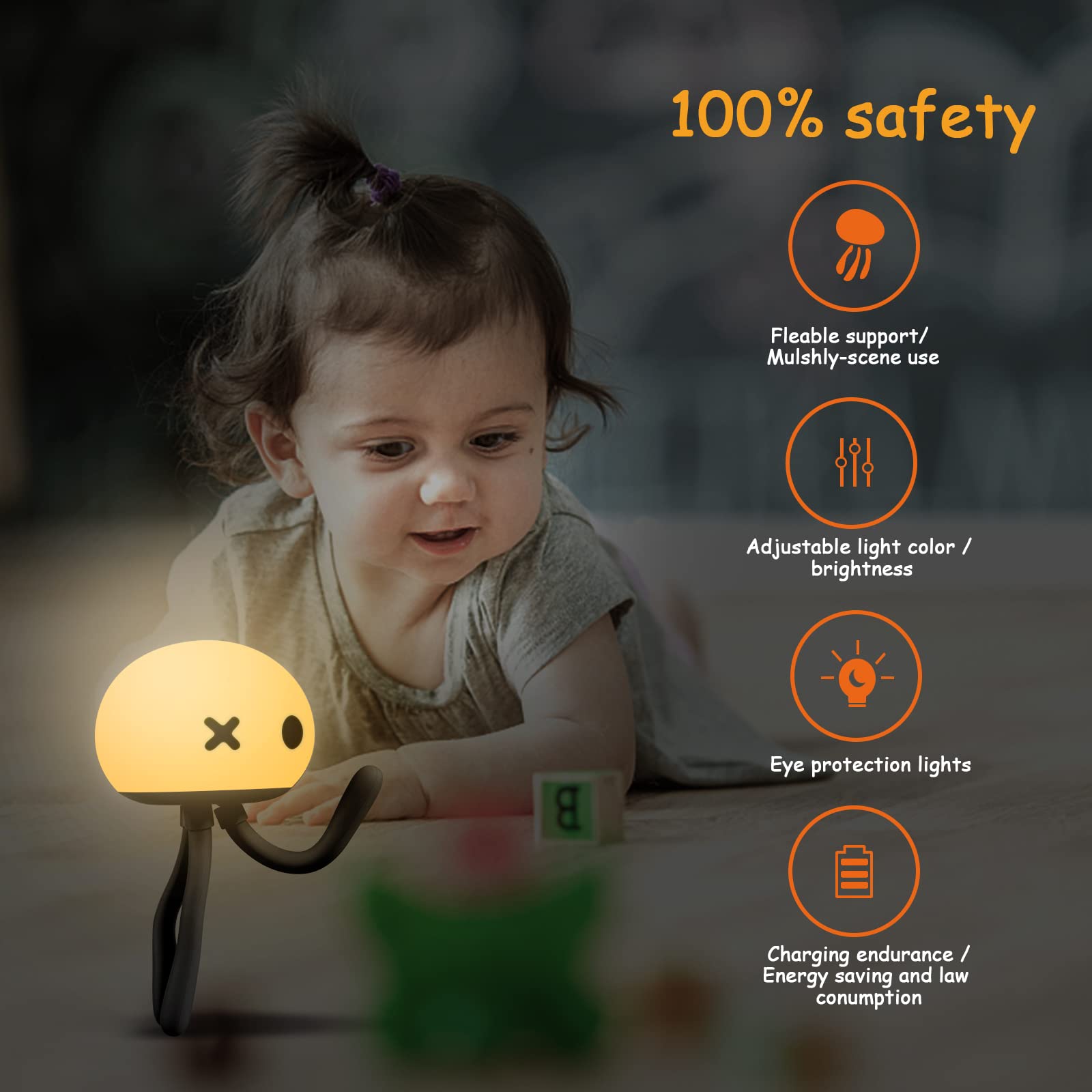 Jellyfish LED Remote Control and Touch Night Light Outdoor Portable Cute Baby Mom Nursing Light Rechargeable Adjustable 3 Lights Baby Room Decor (Black)
