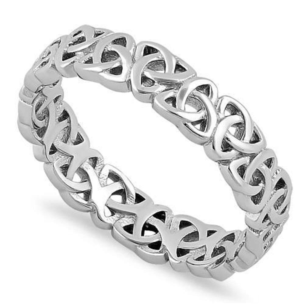 Heartbeat Sterling Silver Interlocking Infinite Trinity Celtic Knots Eternity Ring - (Size 3-12) (sterling-silver Triquetra Design, 10)