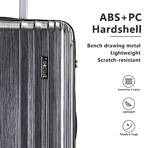 TydeCkare Luggage Set 3 Piece 20/24/28, 20" carry on with Front Pocket & 24/28" with Expandable, ABS+PC Suitcase with 4 Silent Wheels, TSA, YKK, Silver Grey