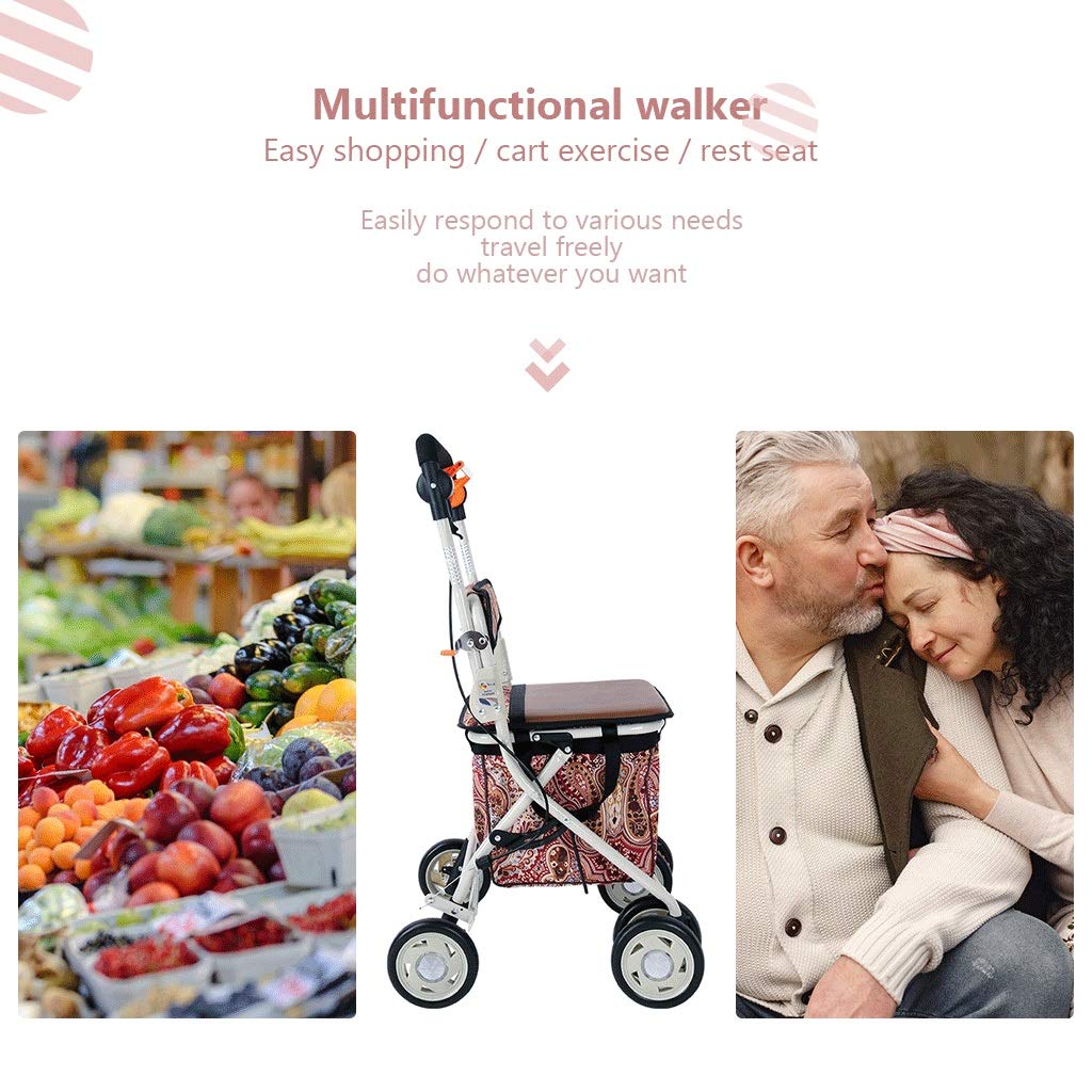 Rollators Walker Walker with Seat Walkers for Seniors Elderly Shopping Cart Folding Shopping Cart,Maximum Load 200kg/440lbs (Size: 50x53x92cm)