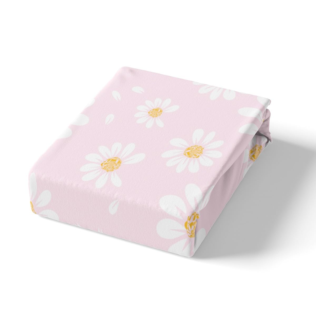 White Daisy Kids Fitted Sheet Full Size,Flowers Plants Rustic Farmhouse Bedding Set,Girls Boys Adults Room Decor,Botanical Florals Theme Bed Cover,Pink Romantic Bed Sheet,2 Pillowcases(Not Flat Sheet)