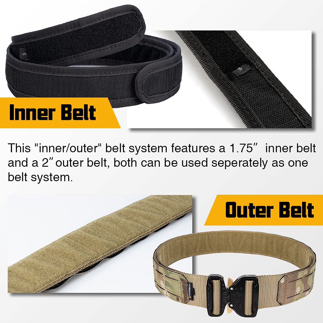 IDOGEAR 2'' Tactical MOLLE Belt Cobra Buckle Belt Laser-Cut Design Heavy Duty Waist Belt Outer & Inner Belt Set (Multi-camo, Large(for Waist 38''-42''))