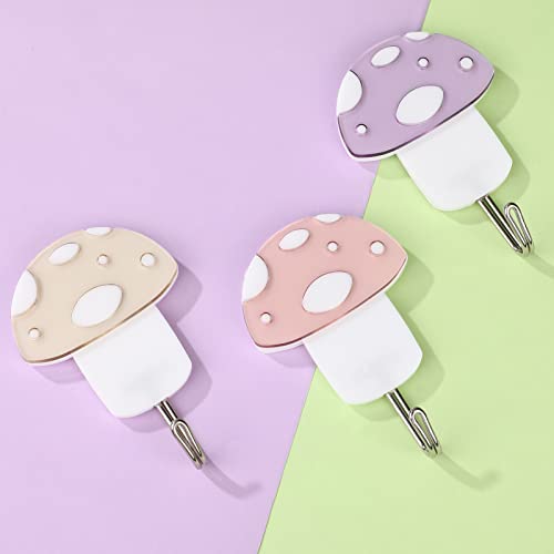 STOBAZA 3 PCS Decorative Wall Hooks Mushroom Wall Hooks Adhesive Sticky Hooks for Bedroom Bathroom Door Wall Shower Ball Hat Coat