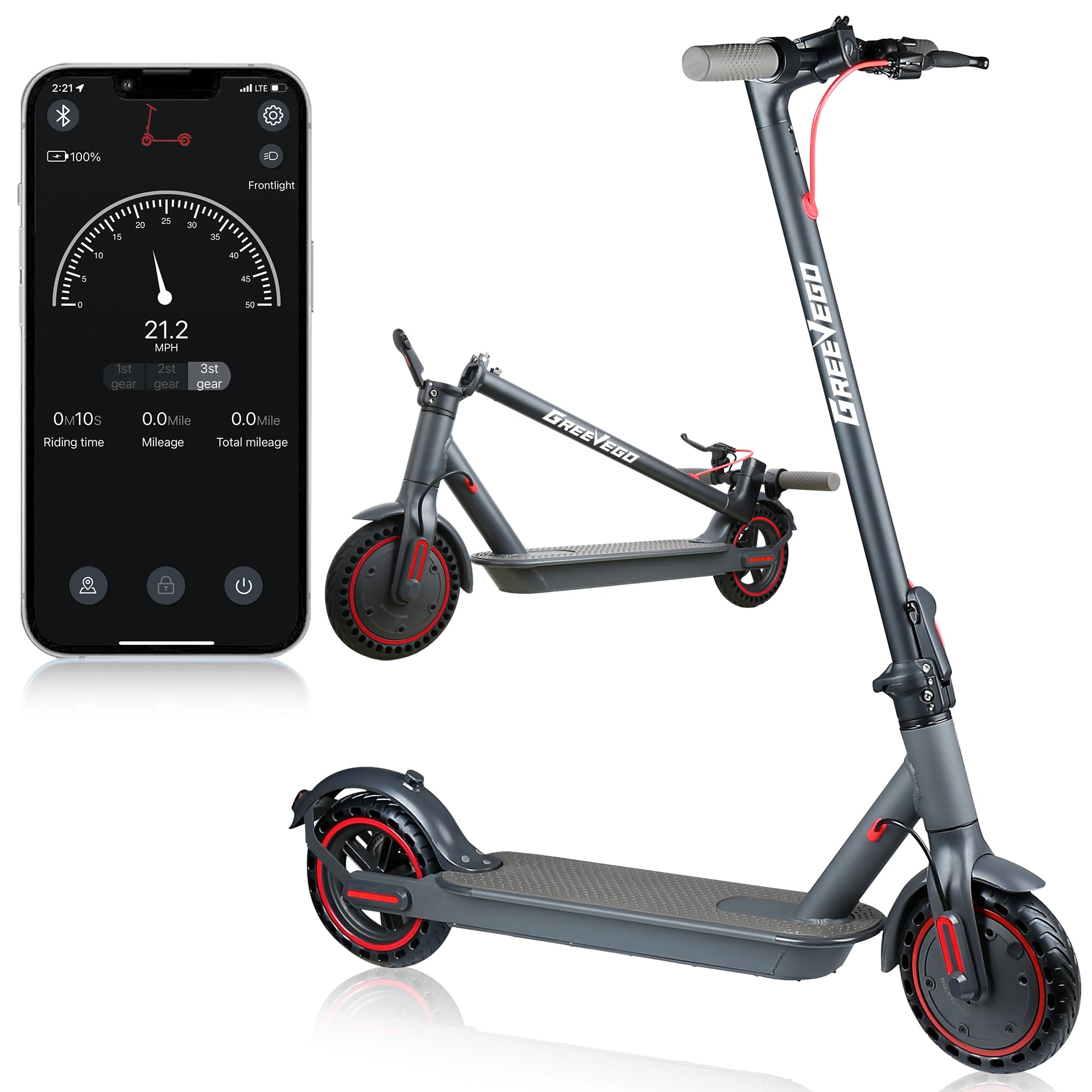 Greevego Electric Scooter,350W Motor,Up to 19MPH,17.5~19 Miles Long-Range Portable Folding Commuter E-Scooter for Adults,8.5" Honeycomb Solid Tires,Dual Braking System & Adjustable Speed App