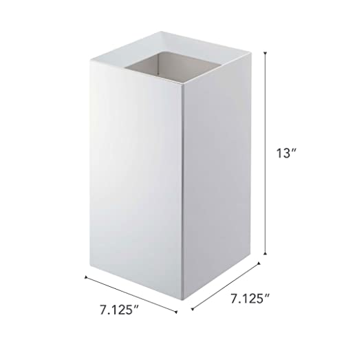 Yamazaki Home Trash Can - Modern Open Top Garbage Waste Bin Basket with Handle, Plastic, Short, 2.4 gallons, 9 liters, Handles, Lid, No Assembly Req., White