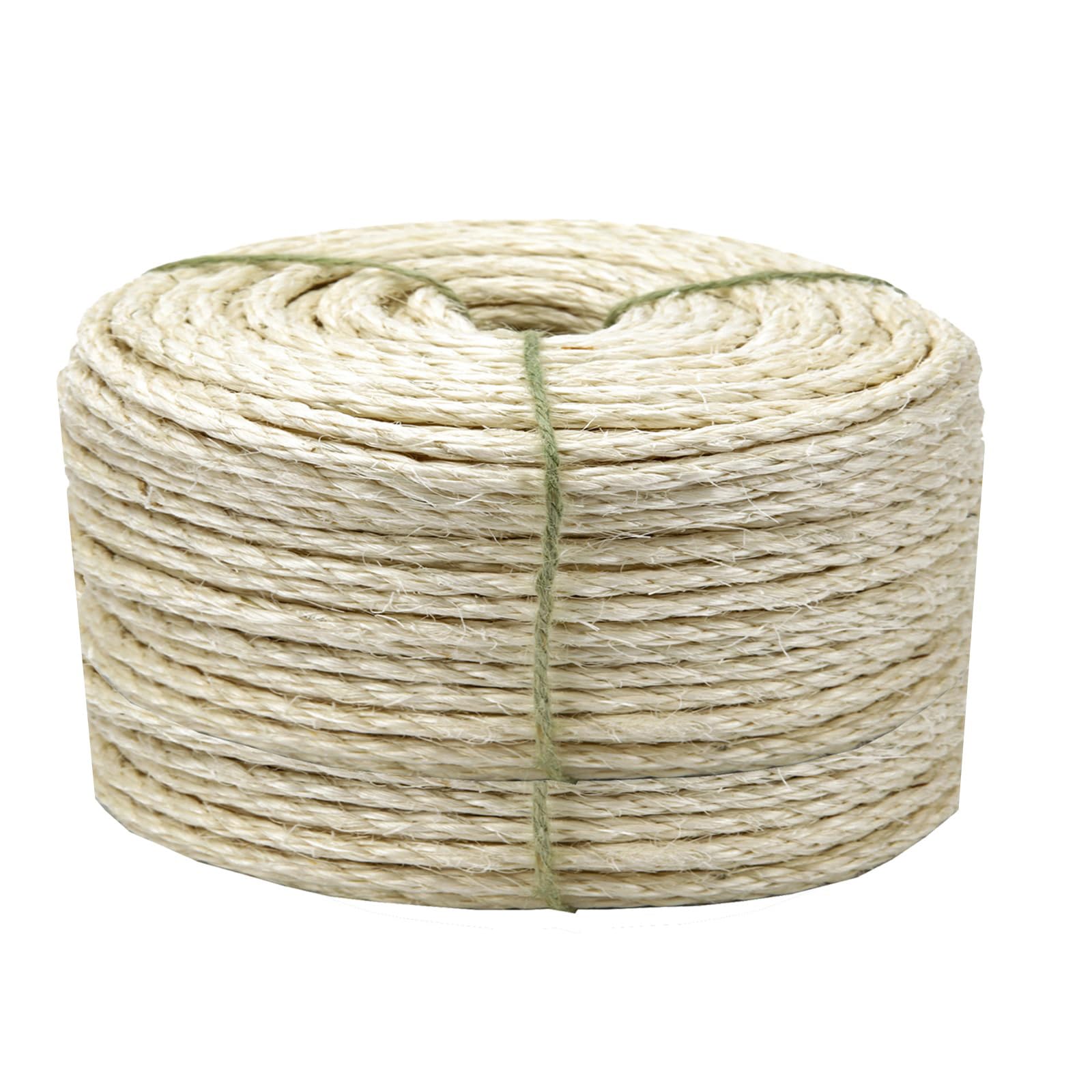 White Sisal Rope 3mm by 164-Feet for Cat Scratching Post Tree Tower Replacement Repair and Replace, DIY Hemp Twine Rope for Kittens Shelves Furniture Window Bed Perch House Climbing, 3mm by 50m
