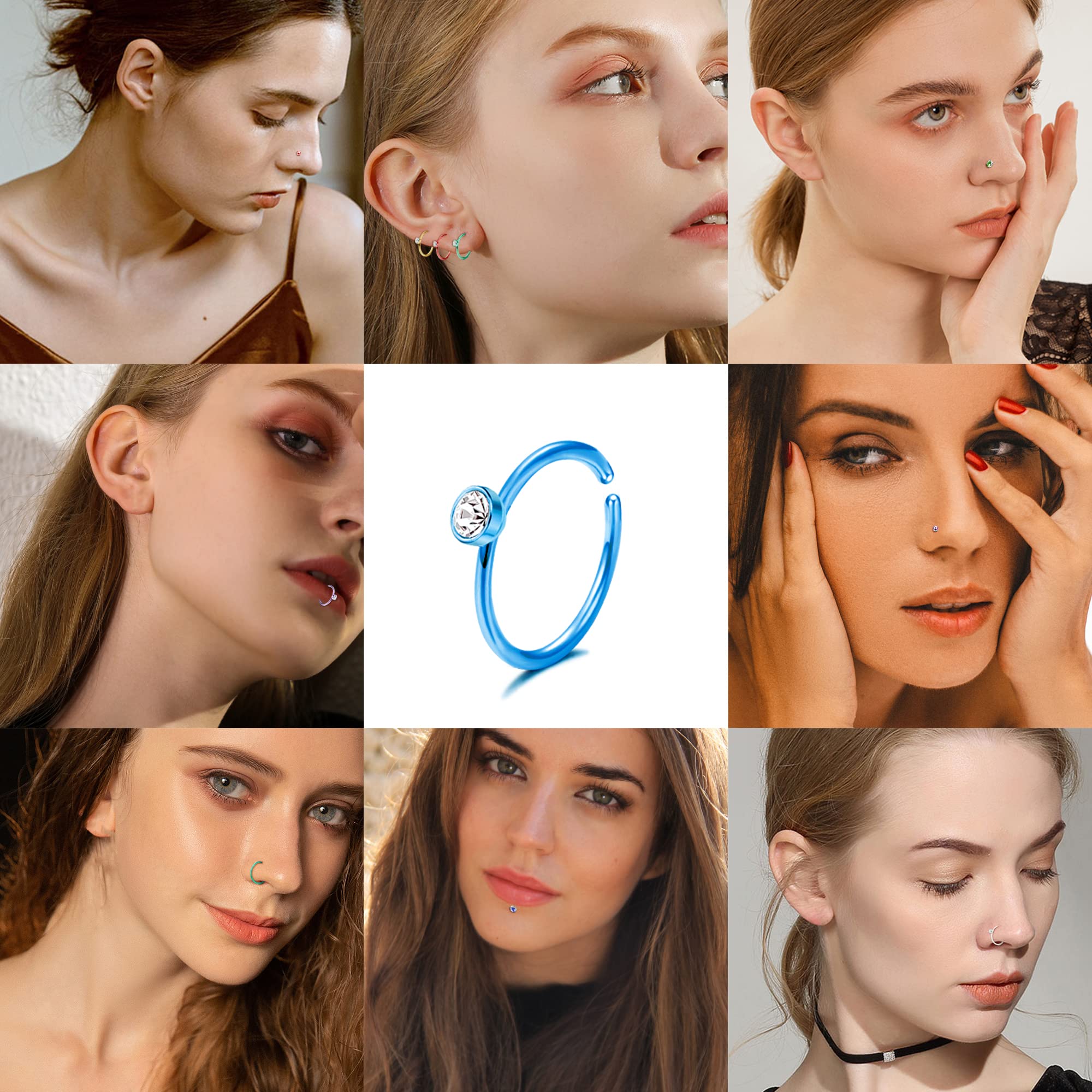 JOERICA 124Pcs Nose Rings Stud Stainless Steel Nose Studs Ring Hoop for Women Men Nose Piercing Jewelry Nose Rings Bone Studs Screw Piercing 20G 1.5mm 2mm 2.5mm