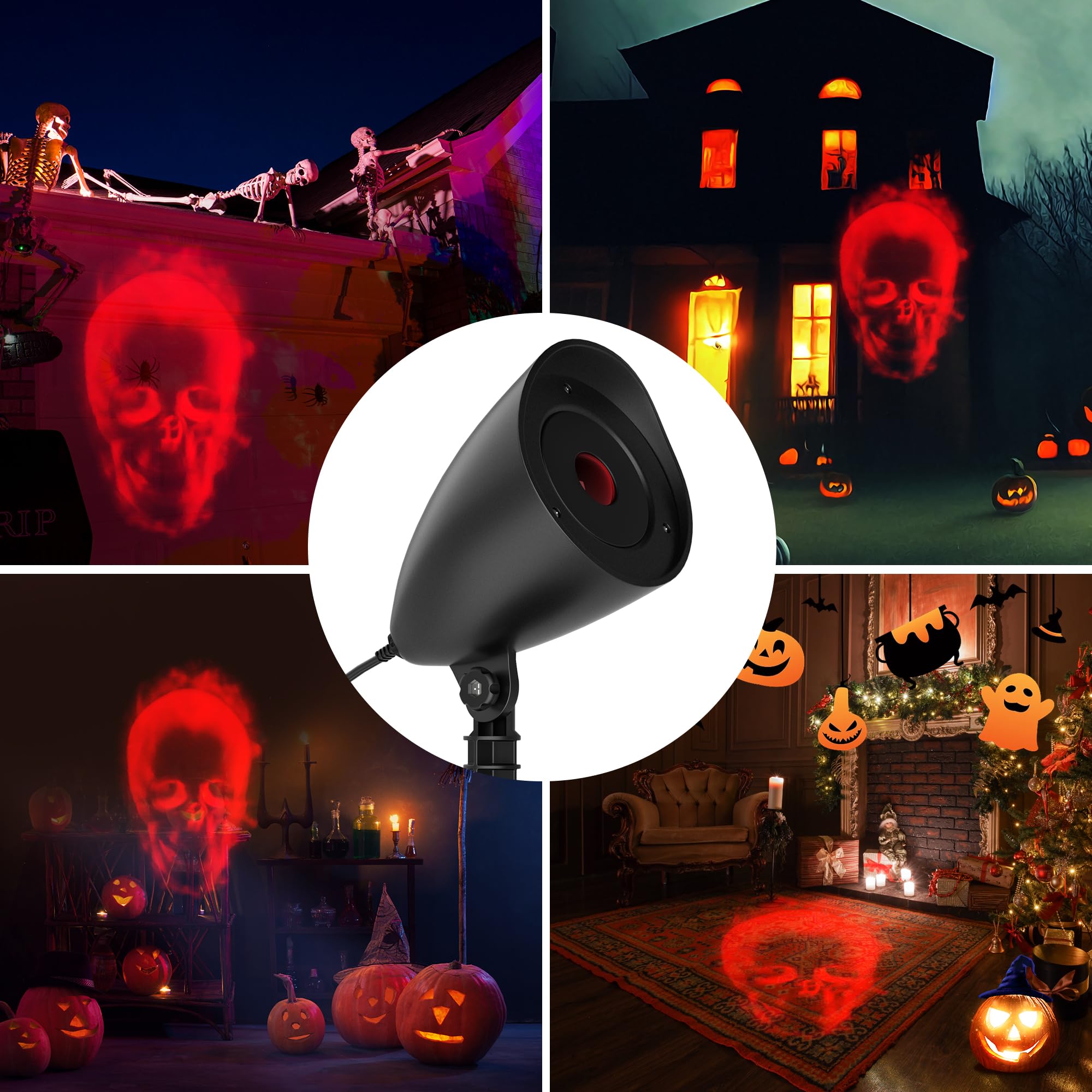 Halloween Projector Lights Outdoor GYLEFY Halloween Christmas Decorations Lights 3D Dynamic Skull Halloween Window Projector Waterproof Spooky Projector Lights Skeleton Scary Props Graveyard Indoor
