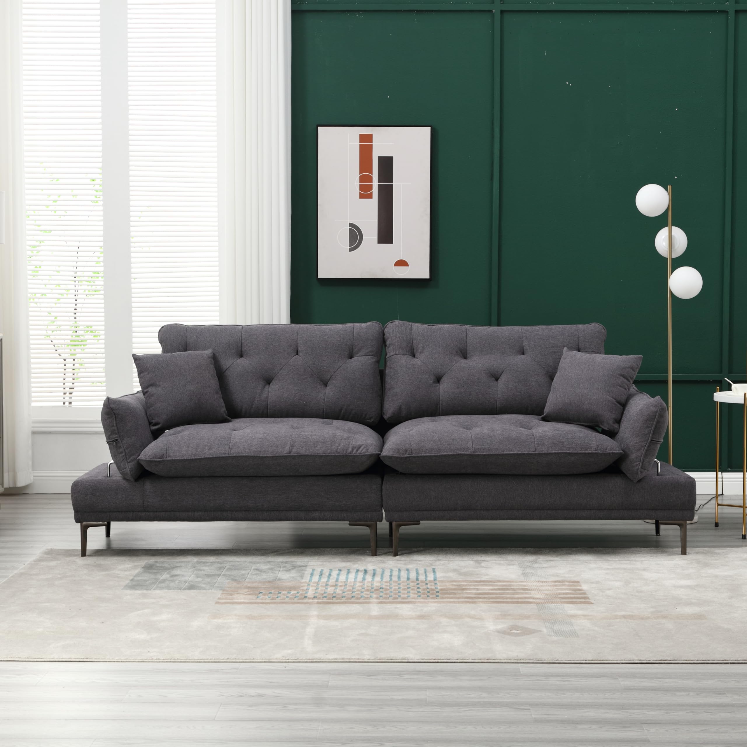 Spacious Loveseat Sofa with Metal Legs,Modern Futon Design, Tufted Accent, Convertible Arms,2-Seater Cloud Sofa for Living Room and Apartment (Dark Gray)