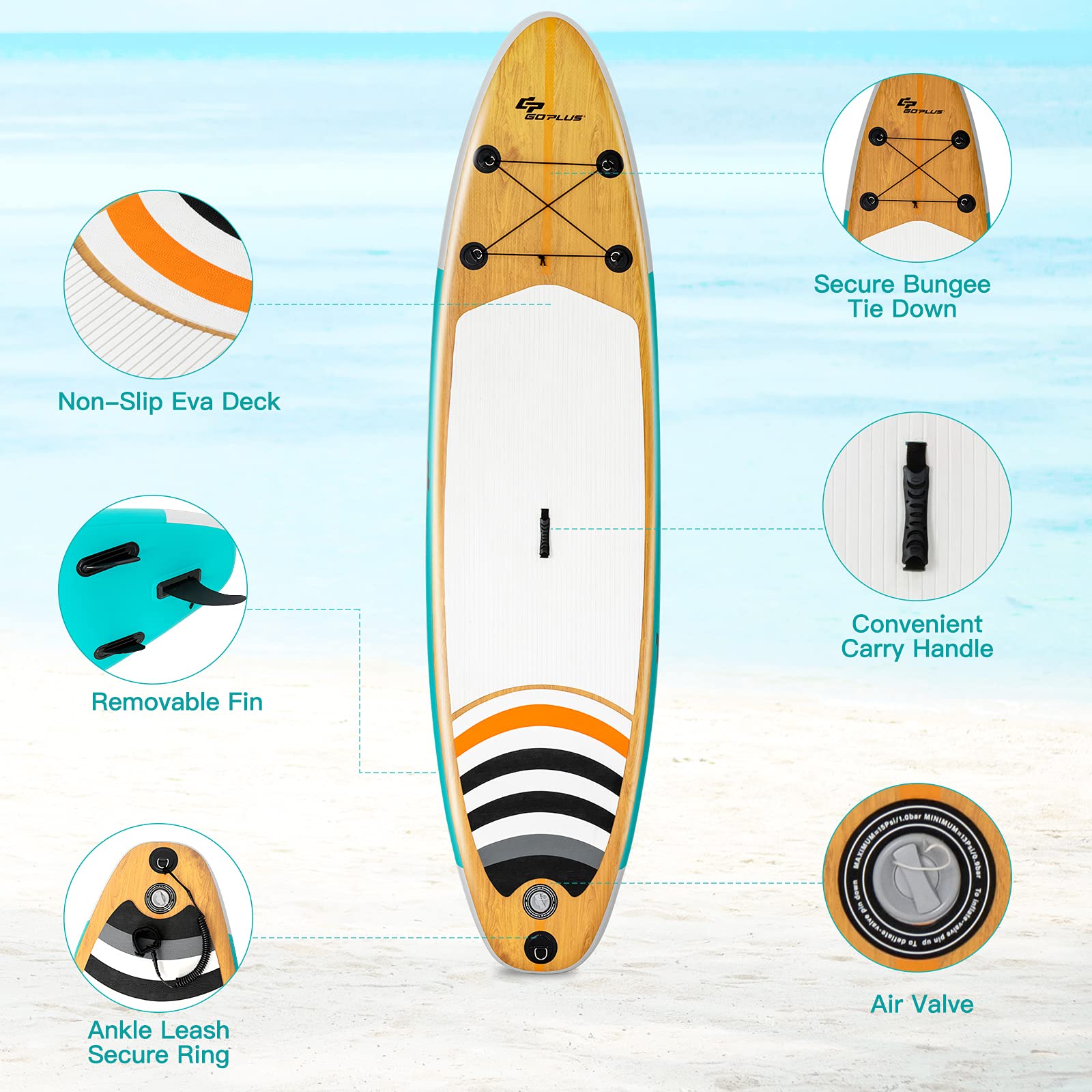 Goplus Inflatable Stand up Paddle Board Surfboard SUP Board with Adjustable Paddle Carry Bag Manual Pump Repair Kit Removable Fin for All Skill Levels, 6" Thick (Red, 10FT)