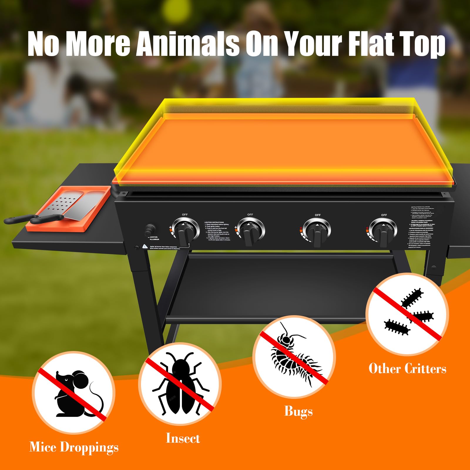 GRILL FORCE 36 Inch Silicone Griddle Mat & Spatula Mat for Blackstone 36" Griddle, Food Grade Silicone Mat Cover for Blackstone Protective Mat Cover Griddle Cover,Protect Griddle From Insects,Rust