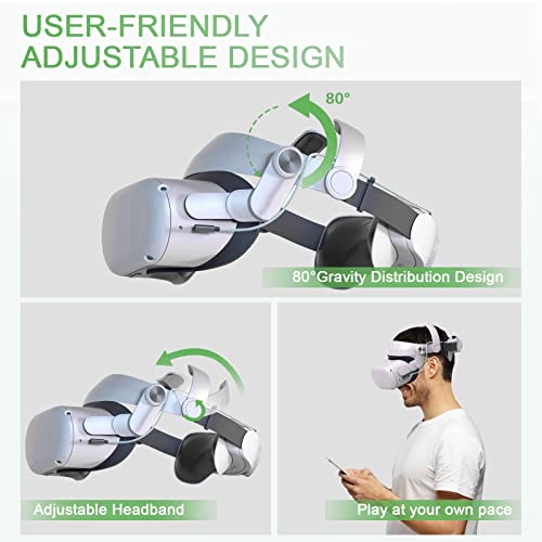 Head Strap with 5000Mh Battery Pack, VR Headset Accessories Compatible with Oculus/Meta Quest 2, Soft Foam & Skin-Friendly PU Surface, Lightweight & Adjustable Quest 2 Head Strap for Adults and Child