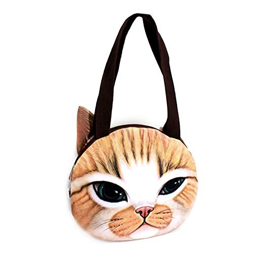 Good Bag Women's Shoulder Bag Zipper Tote Bag with Cute Lifelike Yellow Cat Head Printing