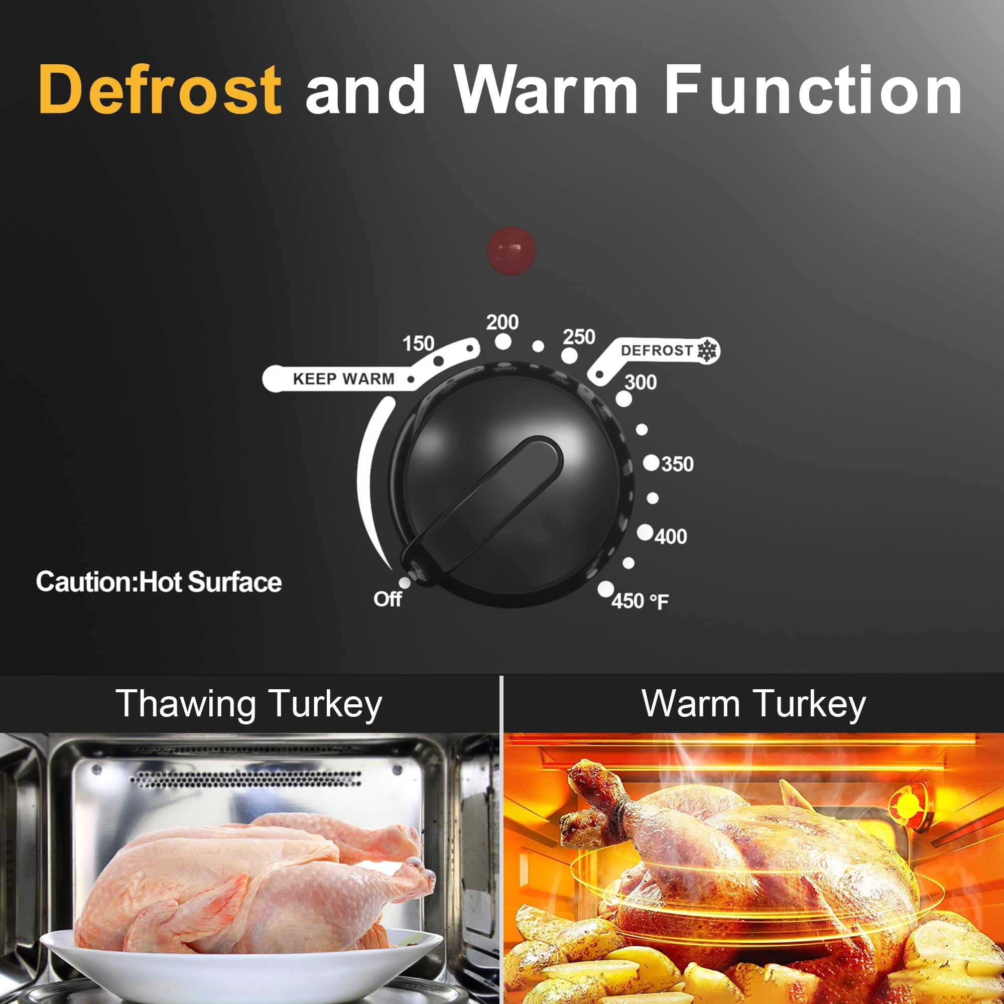 Royalcraft Roaster Oven with Self-Basting Lid, 18qt Electric Roaster with Removable Pan & Rack, Turkey Roaster Oven with Defrost & Warm Function, Stainless Steel, Black