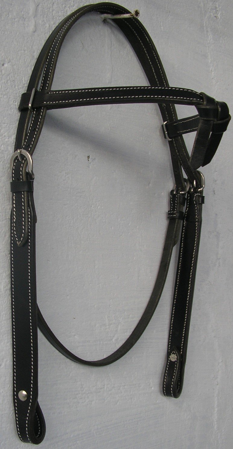 GSk Reitsports New Western Primium Genuin Leather Headstall Knotted Brow Band Headstall Black