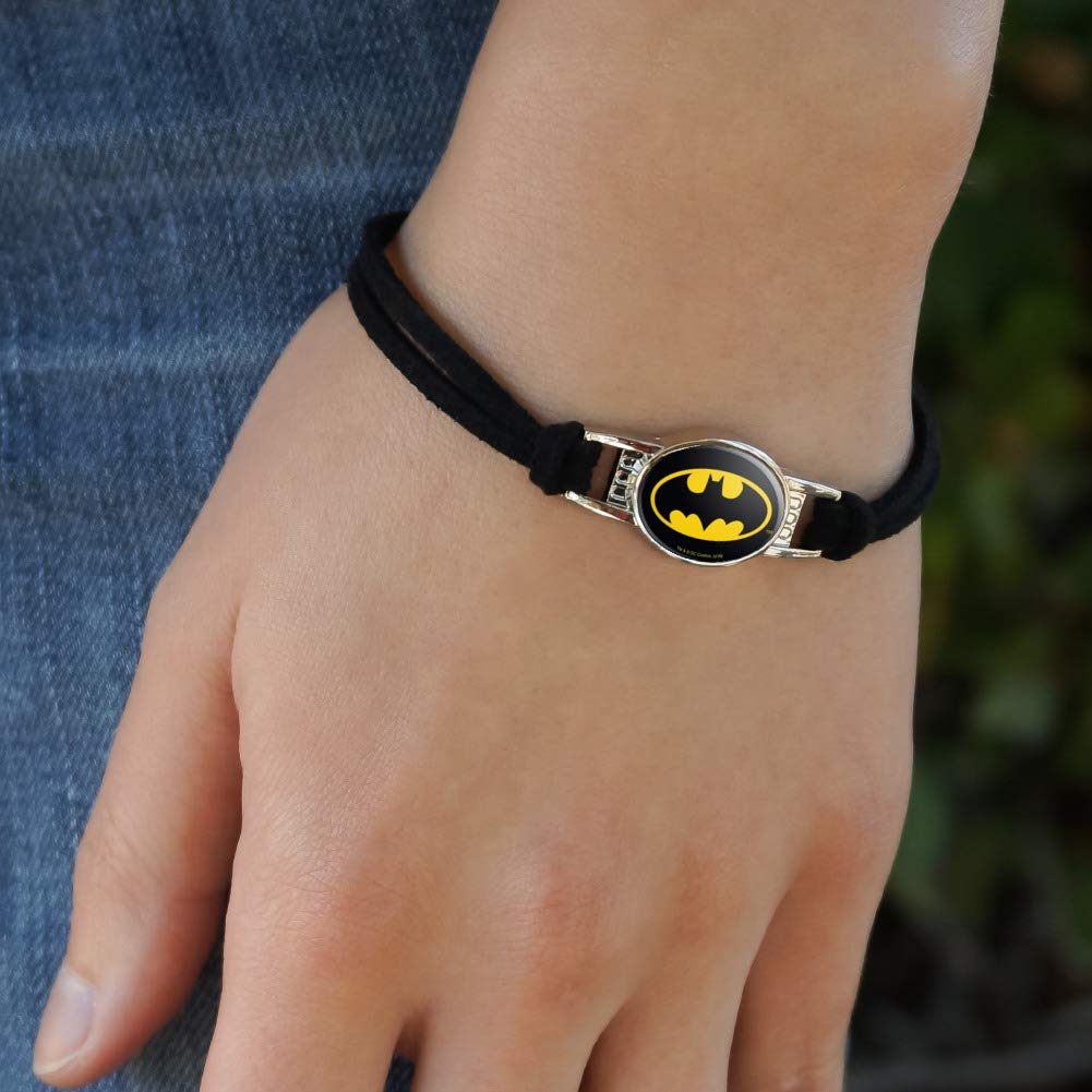 GRAPHICS & MORE Batman Classic Bat Shield Logo Novelty Suede Leather Metal Bracelet