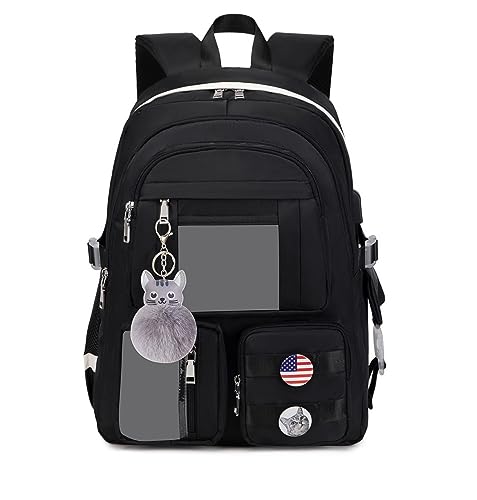 Teecho Waterproof Backpack Set for Teen Girls Cute Backpack Purse for Women Weeken Travel Rucksack Black