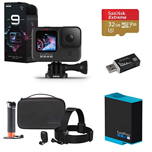 GoPro HERO9 Black, Sports and Action Camera, 5K/4K Video, Deluxe Bundle with Adventure Kit, Extra Battery, 32GB microSD Card, Card Reader