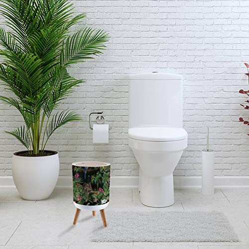 QOR88NJOG Trash Can with Lid Seamless Jungle Leopardstropical Leaves and Flowers Dark Exotic Forest Wood Small Garbage Bin Waste Bin for Kitchen Bathroom Bedroom Press Cover Wastebasket 7L/1.8 Gallon