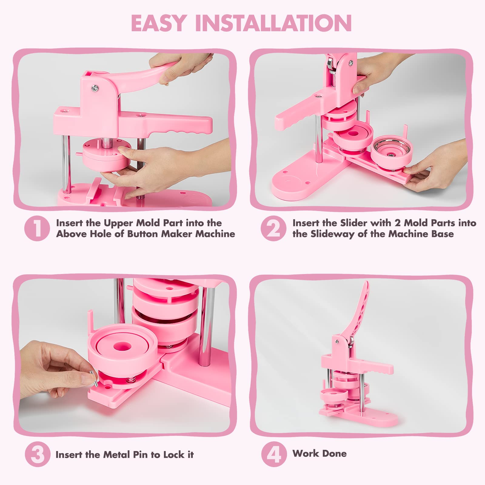 Green Button Maker Machine Multiple Sizes 600Pcs(25/32/58mm) + Pink Button Maker Machine Multiple Sizes 600Pcs (23/32/58)