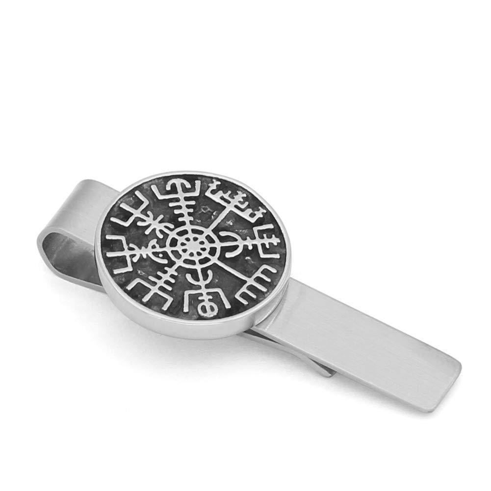 GuoShuang Stainless steel Nordic Viking rune compass amulet Tie Clips small size with valknut gift bag