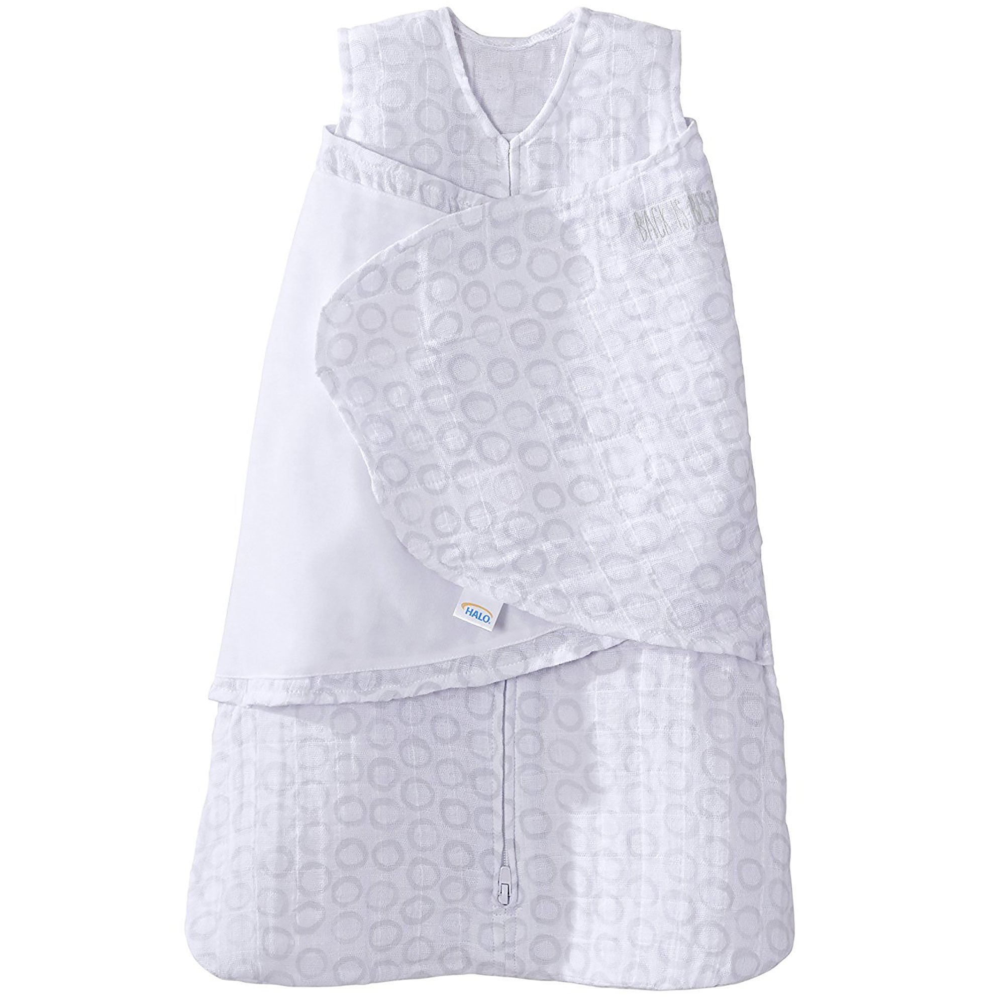 HALO 100% Cotton Muslin Sleepsack Swaddle Wearable Blanket, TOG 1.5, Circles Grey, Small, 3-6 Months