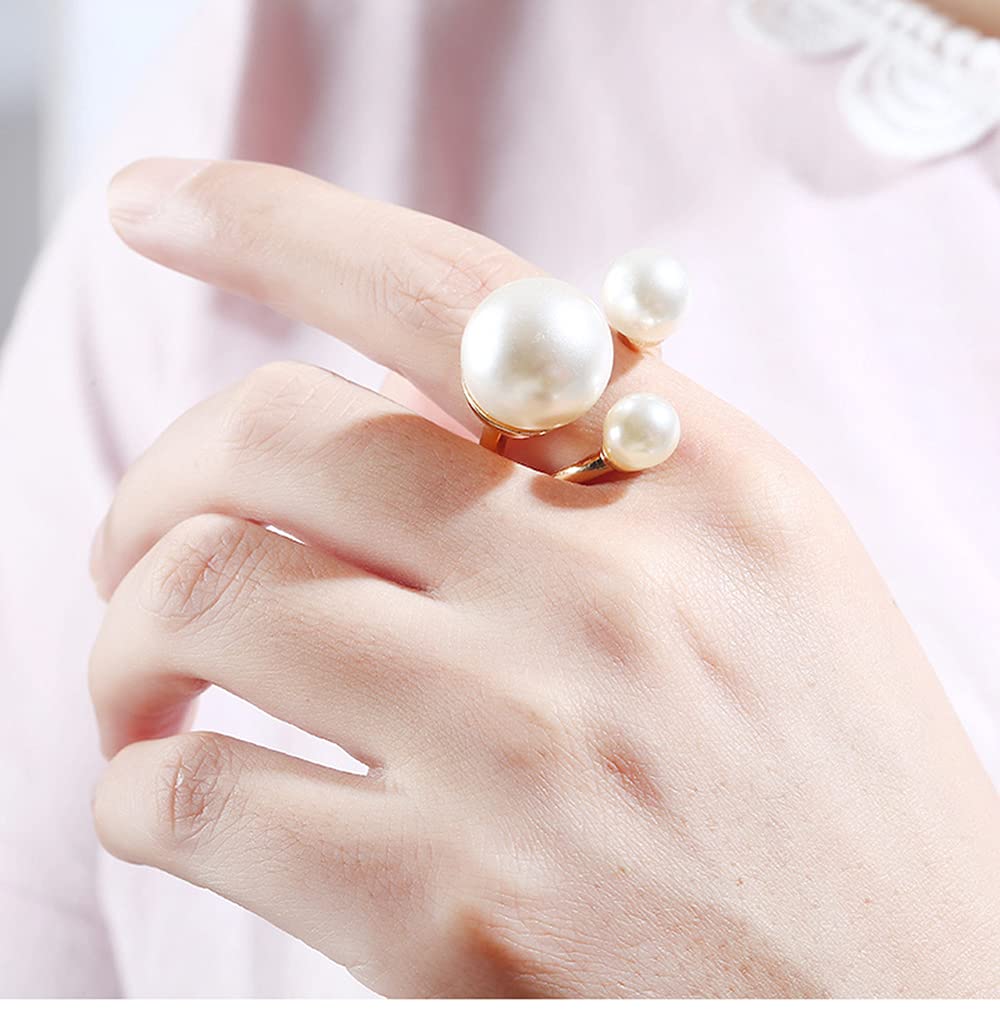 GUAFEIH Women Fashion White Pearl Opening Adjustable Ring Imitation Pearl Opening Ring Christmas Valentine's Day Gift