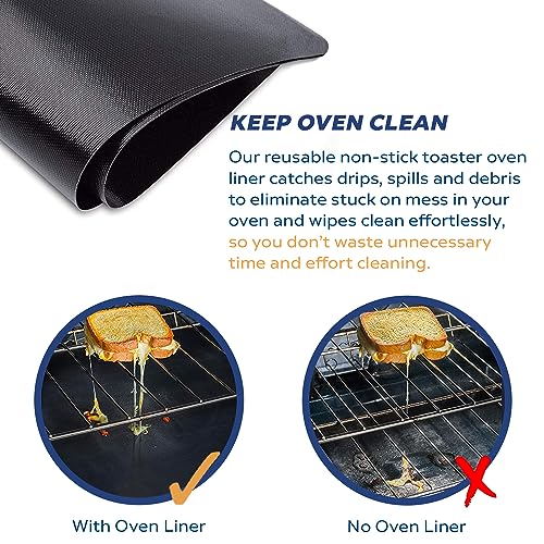TOOLSSIDE 100% Non-Stick Toaster Oven Liner 2 PACK - 11" X 9" Oven Liners For Bottom Of Oven, Great Oven Mat Teflon Liner For Toaster Ovens, Dishwasher Safe, Best Oven Mat For Bottom Of Oven