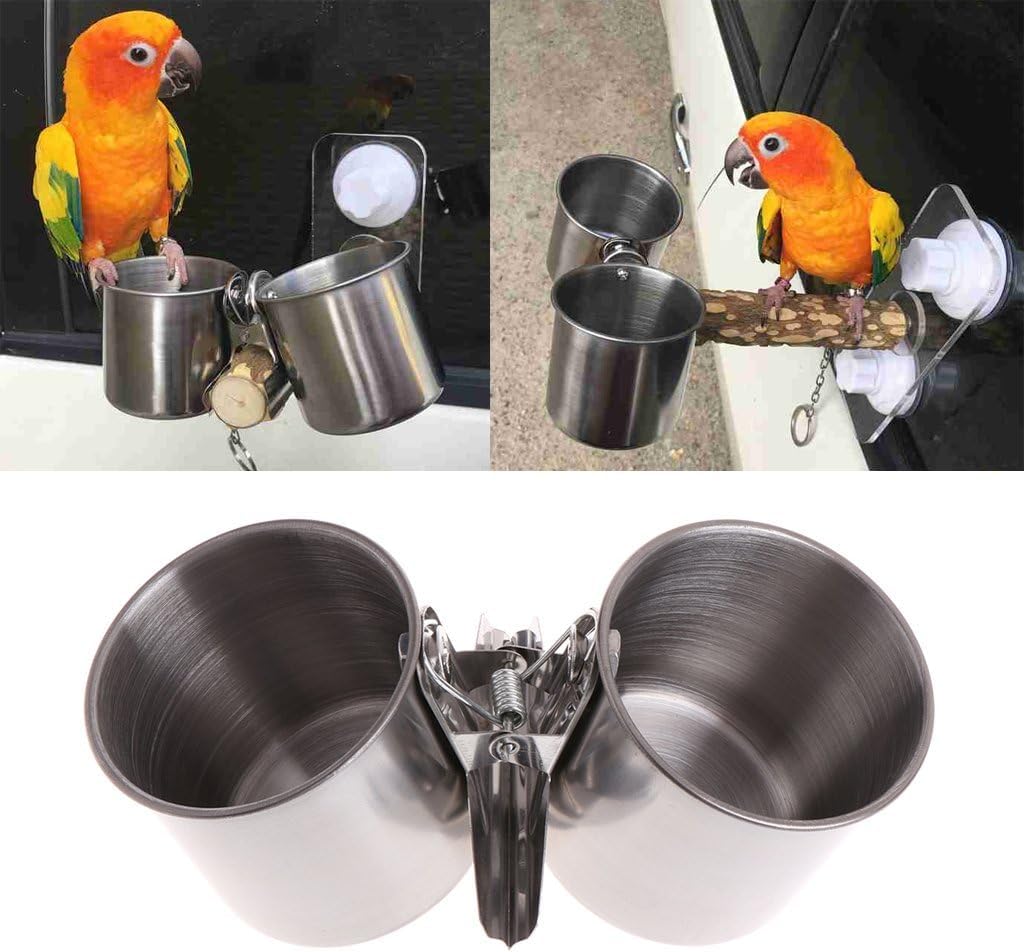 Parrot Feeding Cups Hanging Pet Animal Stainless Steel Birdcage Bowls Bird Bowls for Cage Parakeet Bird Cage Accessories Suitable Small and Medium Bird Pet Supplies