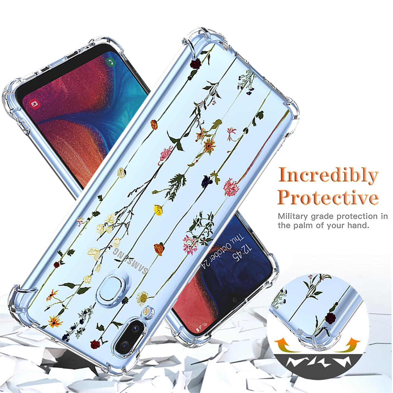 GTBDEKI Phone Case for Galaxy A40 Case,Samsung A40 SM-A405F Case with Screen Protector, Clear Case with Flower Garden Patterns Protective Phone Cover for Samsung Galaxy A40 Floral Garden
