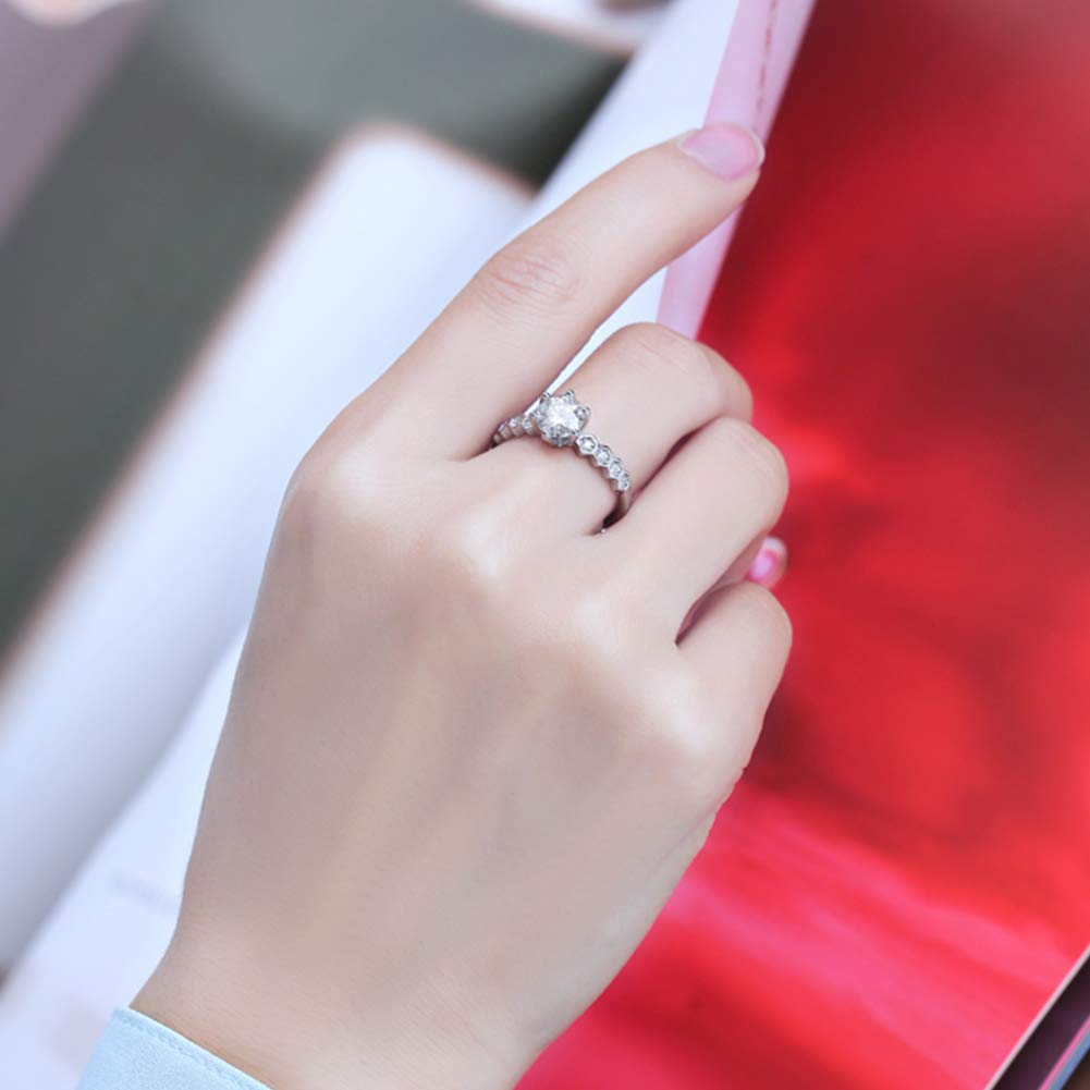 Hasril 925 Sterling Silver 1CT Moissanite Engagement Ring for Women Adjustable with D Color, VVS Clarity (1CT 6.5mm Nine Stars Setting)