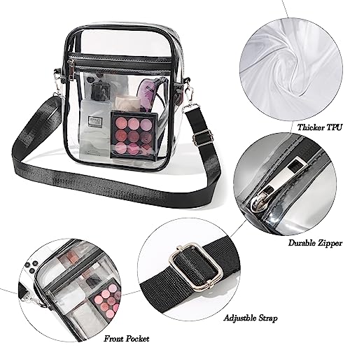 TOBVZOO Clear Bag Stadium Approved|Clear Crossbody Bags for Women Men|Clear Purse for Concerts Festivals Sports Events (Black - waterproof zipper)