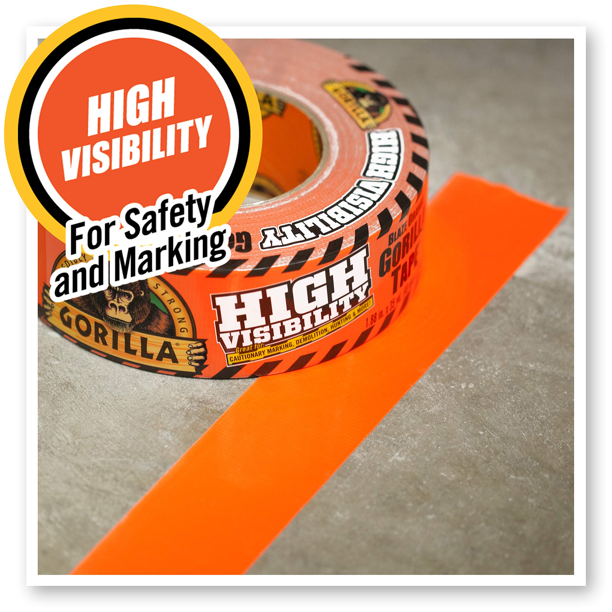 Gorilla Tape, High Visibility Duct Tape, 1.88" x 35 yd, Blaze Orange, (Pack of 1)