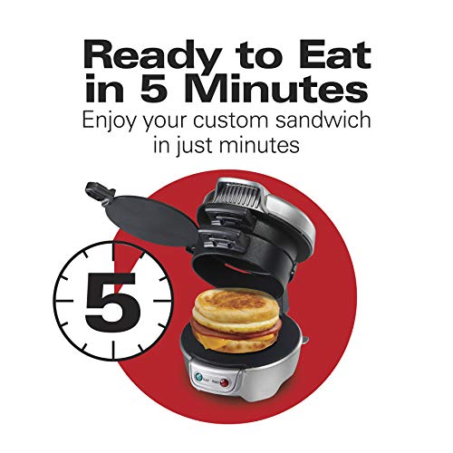 Hamilton Beach Breakfast Sandwich Maker with Egg Cooker Ring, Customize Ingredients, Perfect for English Muffins, Croissants, Mini Waffles, Perfect White Elephant Gifts, Silver (25475A) Discontinued