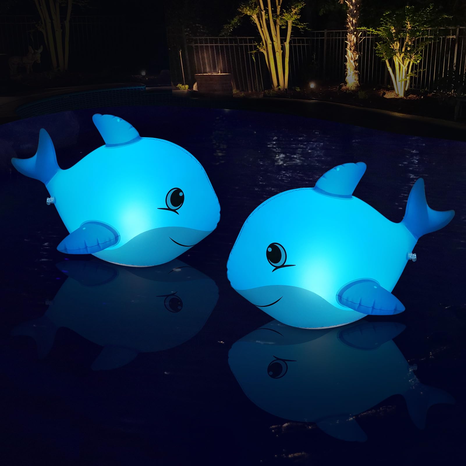 Goallim Solar Floating Pool Lights Dolphin, Glow in The Dark Solar Pool Lights That Float, IP68 Wateproof Inflatable Solar Powered Floating Lights for Pool Pond Wedding Party Decorations - 2PCS