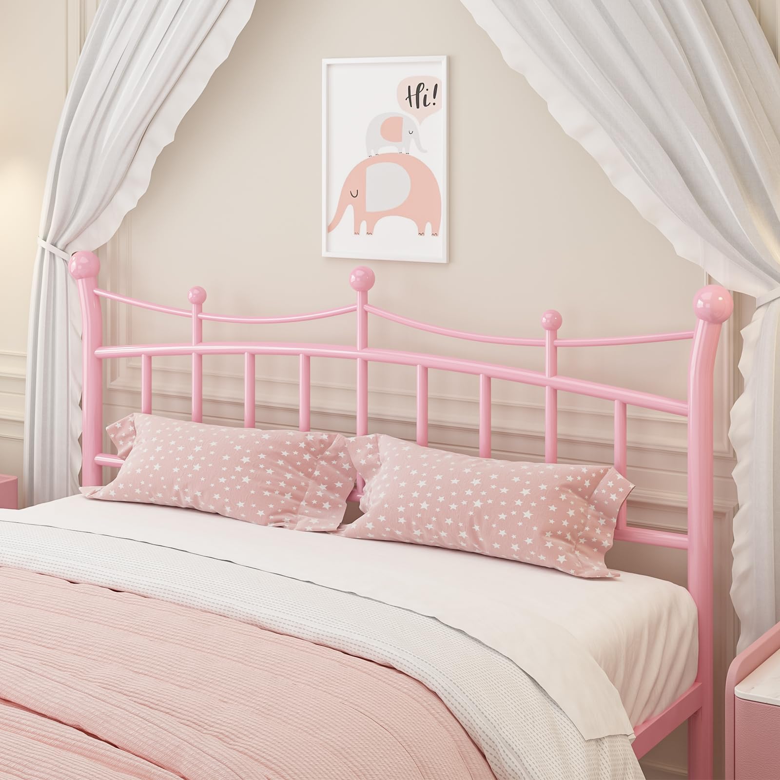 Twin Bed Frame with Crown-Shaped Headboard, Princess Bed for Kids/Girls, Heavy Duty Metal Platform Bed with Iron-Art Headboard and Footboard, No Box Spring Needed, Easy Assembly, White