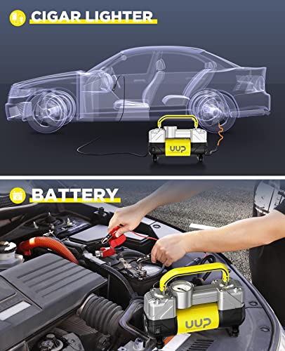UUP Tire Inflator Air Compressor, 150PSI 12V DC Double Cylinders Heavy Duty Portable Air Pump w/Emergency LED Light for Truck, SUV, Car, RV
